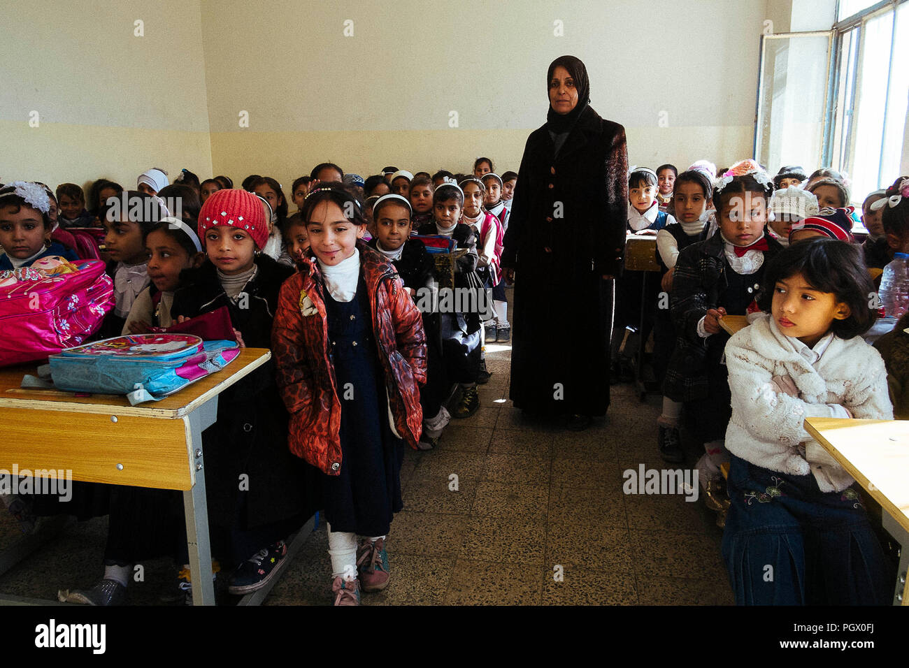 The first school day few weeks after the liberation from ISIS Stock ...