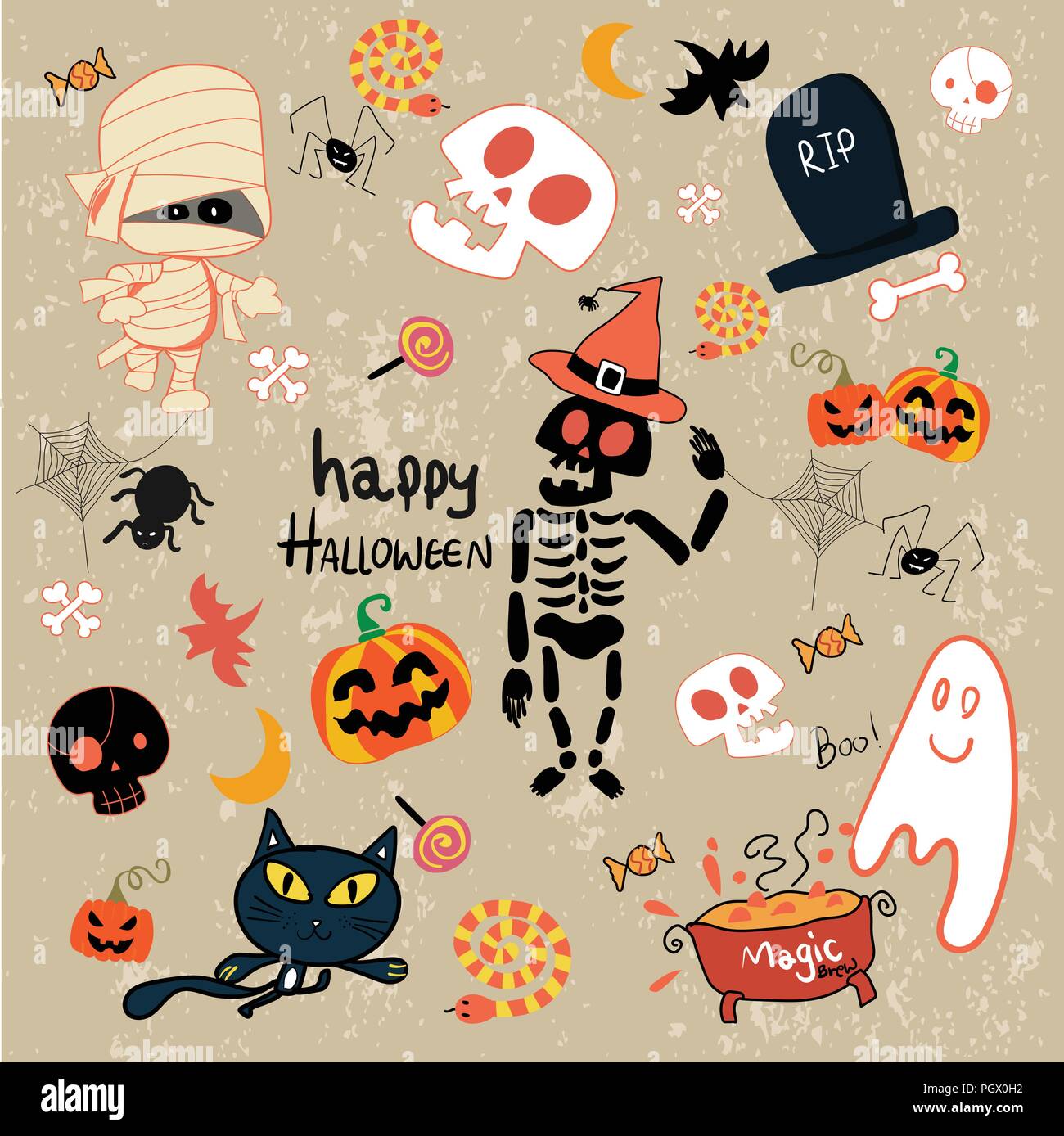 happy Halloween clip art cartoon set Stock Vector Image & Art - Alamy