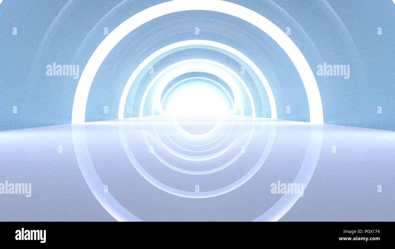 Blue tunnel with white lights - 3D rendering Stock Photo - Alamy