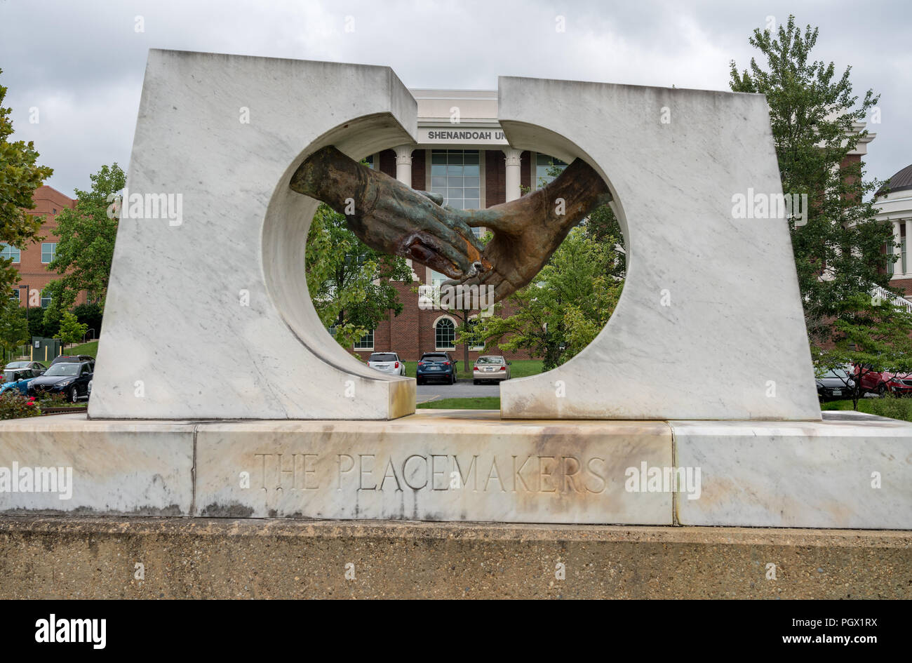Peacemakers statue at Shenandoah University in Winchester VA Stock ...