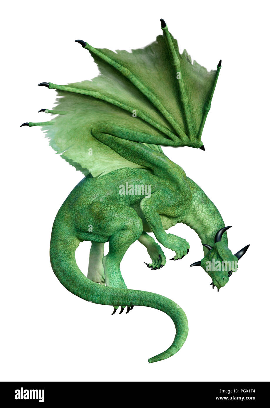 3D rendering of a green fairy tale dragon isolated on white background ...