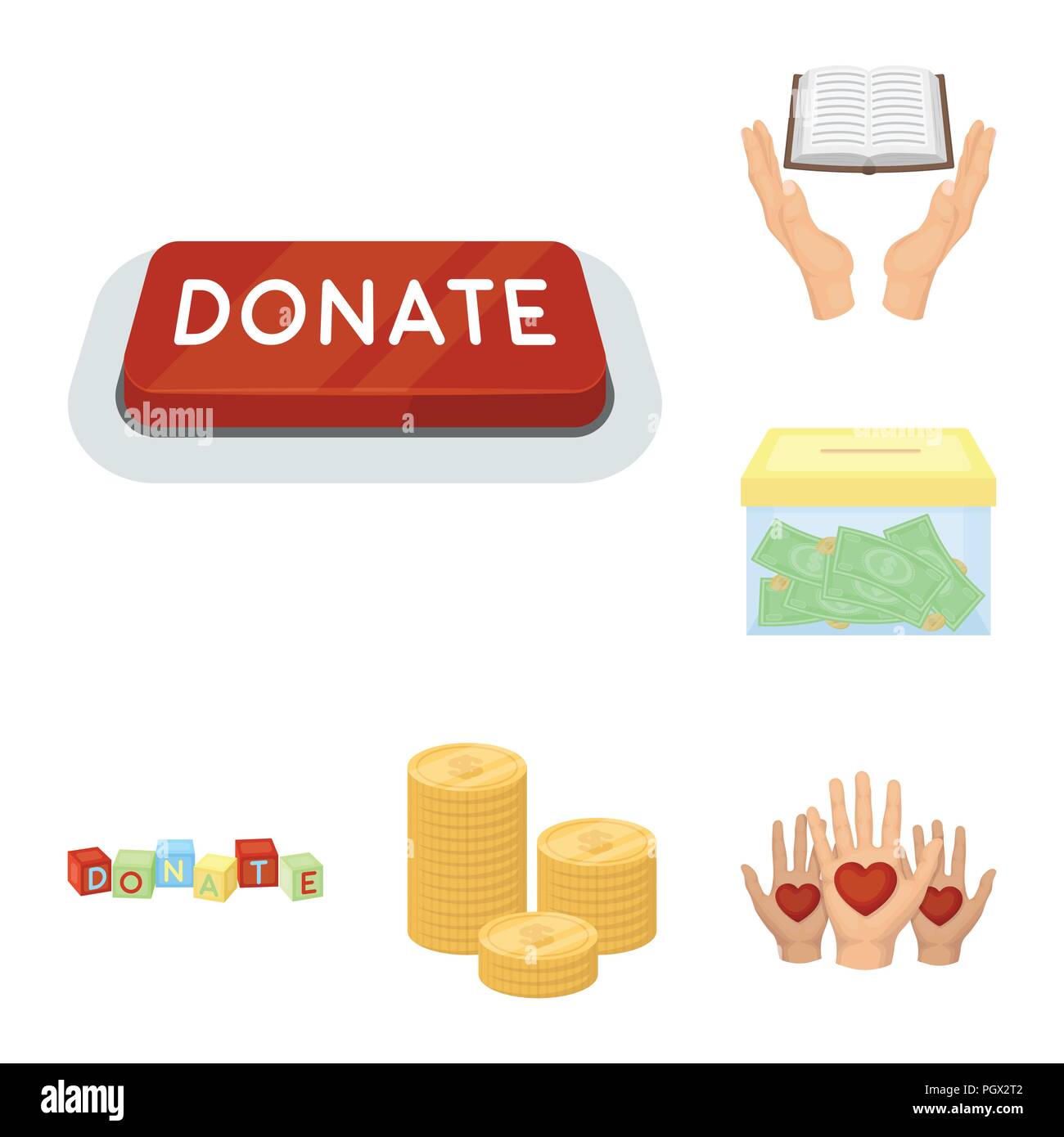Charity and donation cartoon icons in set collection for design ...