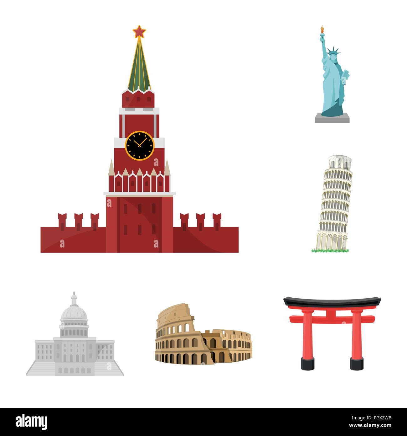Sights of different countries cartoon icons in set collection for ...