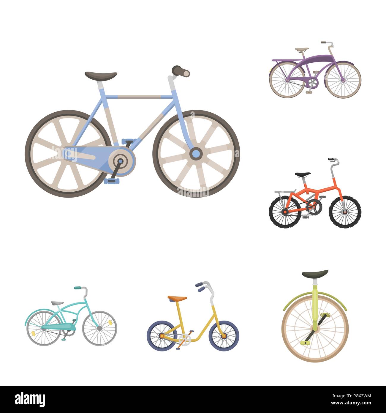 Various bicycles cartoon icons in set collection for design. The type ...