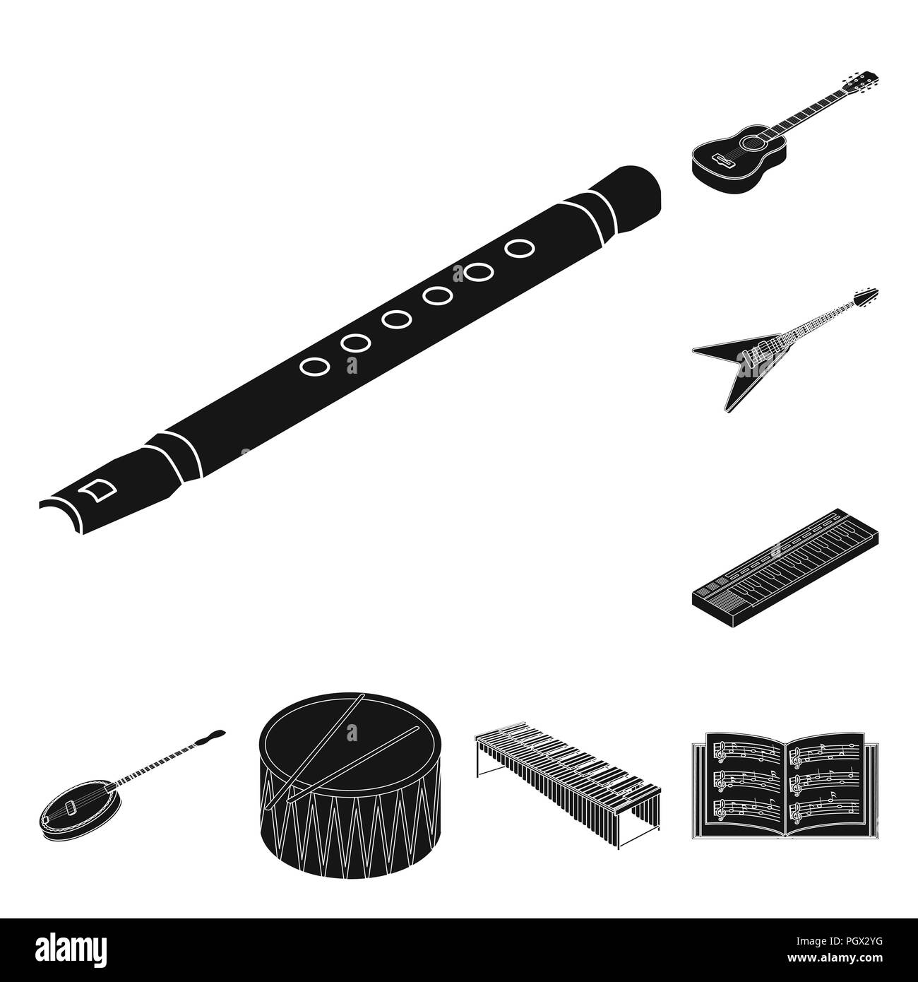 Musical instrument black icons in set collection for design. String and ...