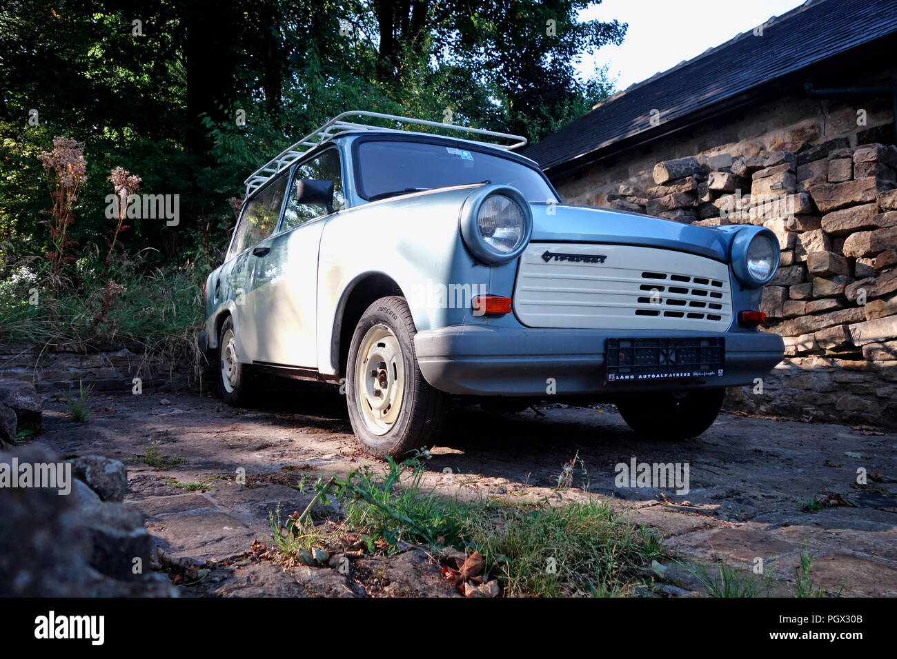 Low angle 3/4 image of The Trabant estate car was produced from 1957 to ...