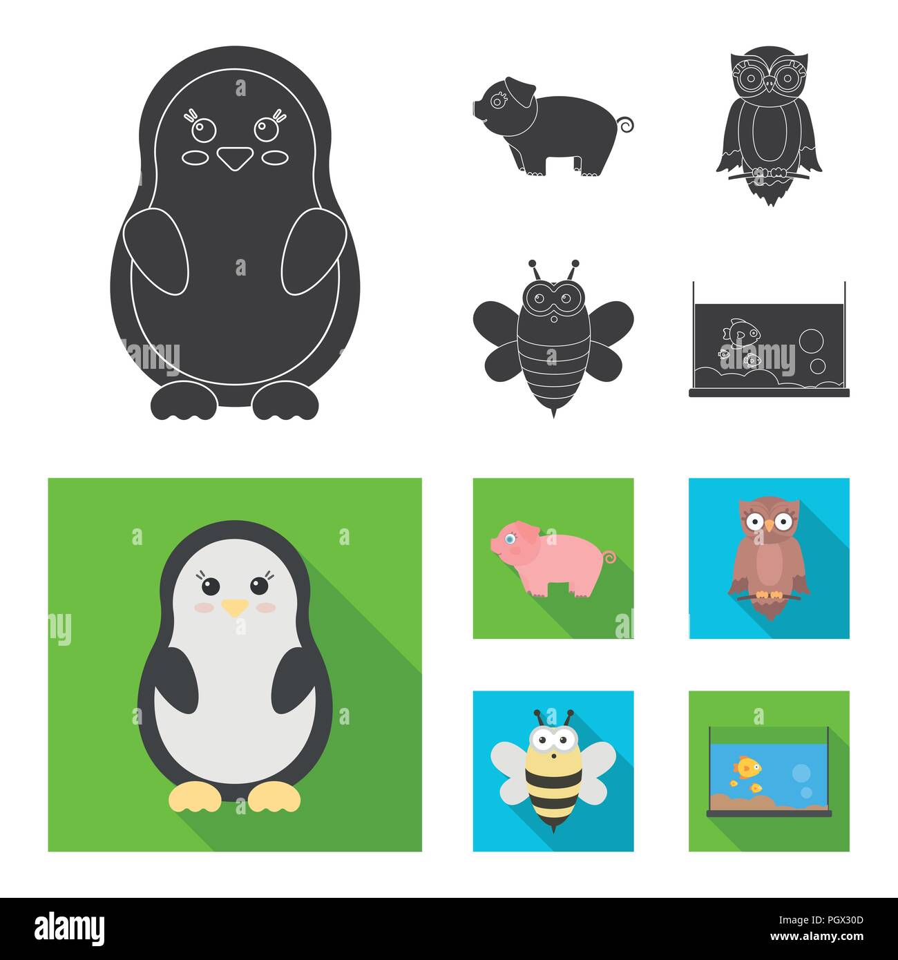 An unrealistic black, flat animal icons in set collection for design ...