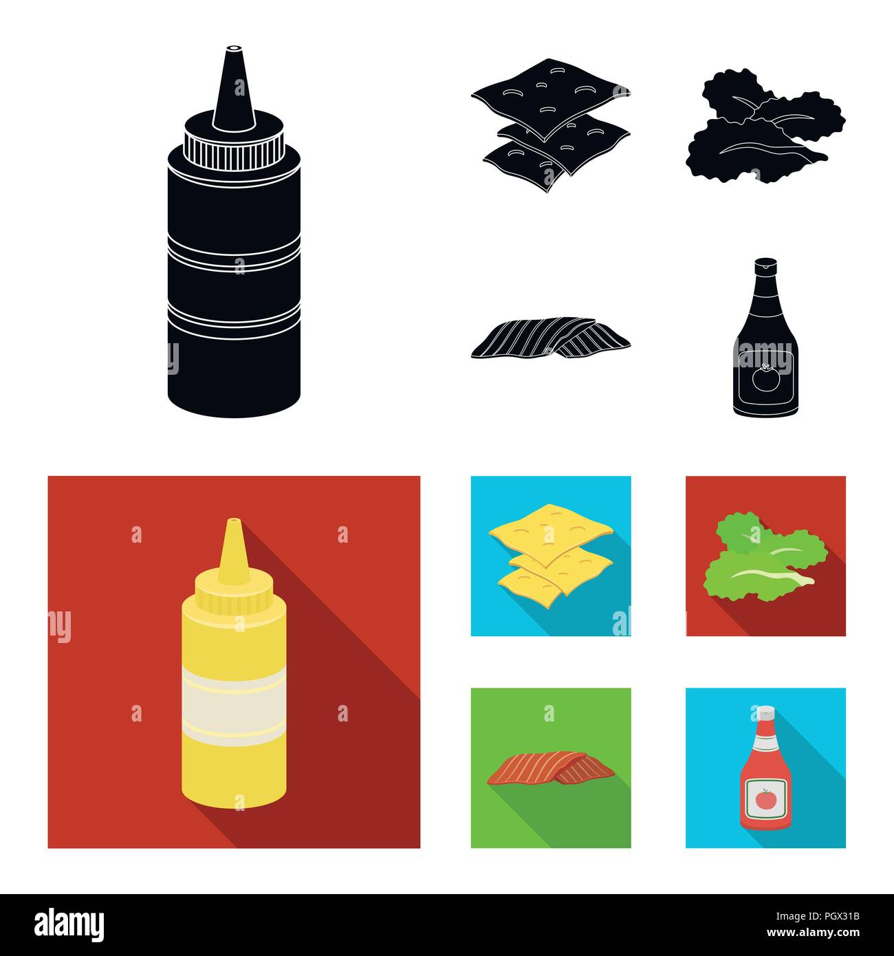 Burger and ingredients black, flat icons in set collection for design ...