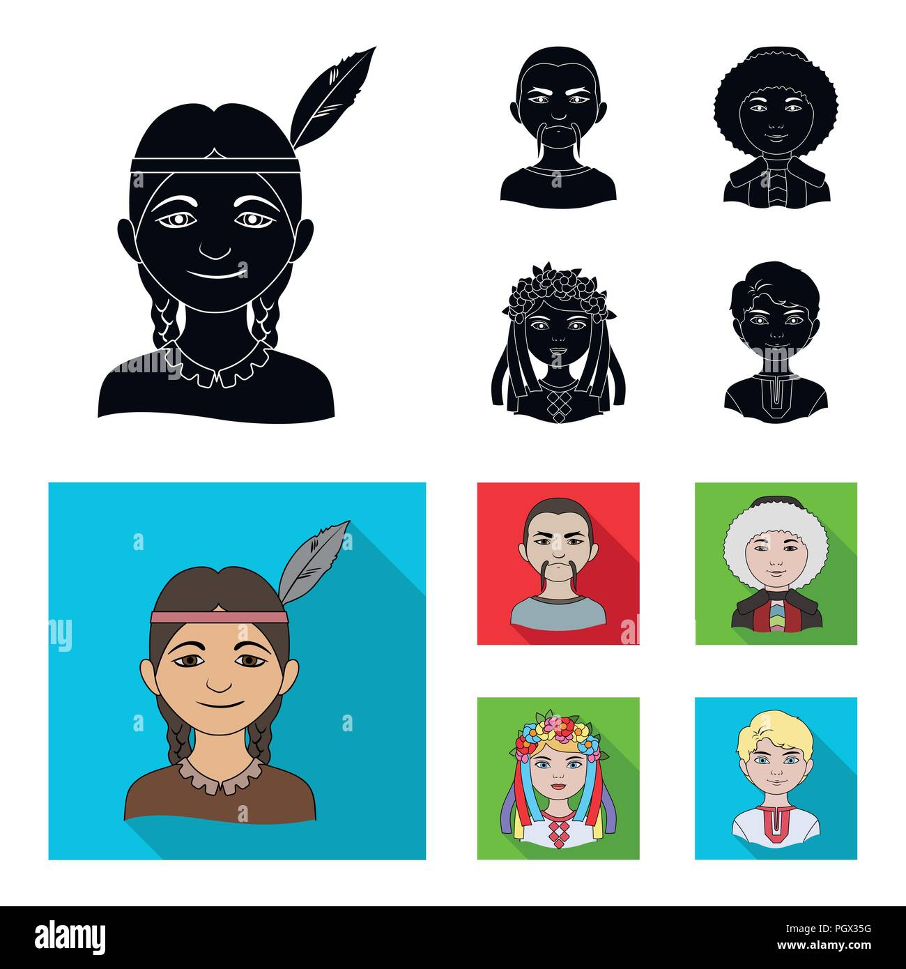 Chinese, ukrainian, russian, eskimo. Human race set collection icons in ...