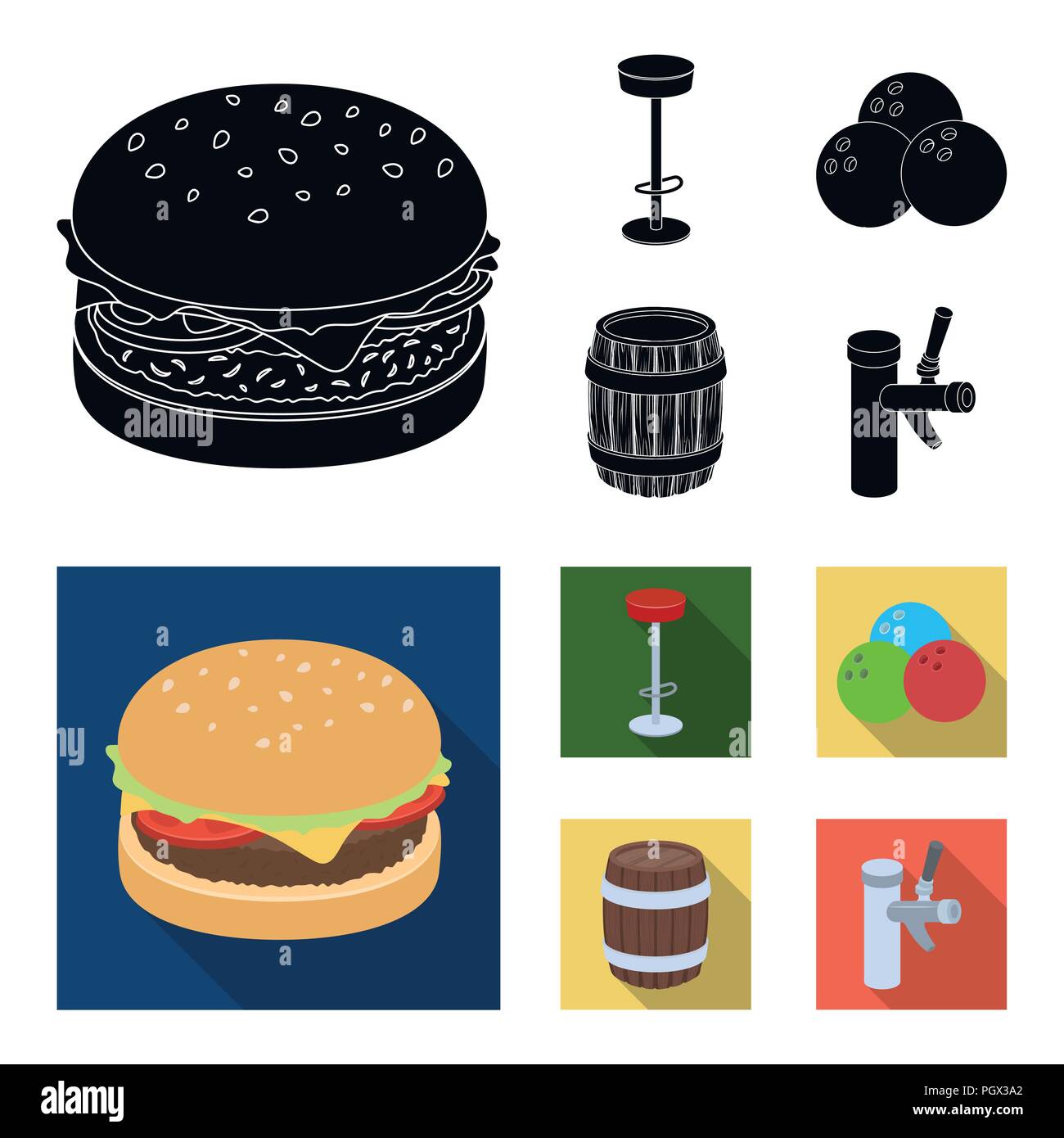 Restaurant, cafe, chair, bowling ball .Pub set collection icons in ...