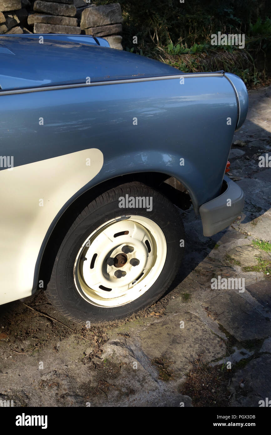 Front wing and wheel car front of The Trabant estate car was produced ...