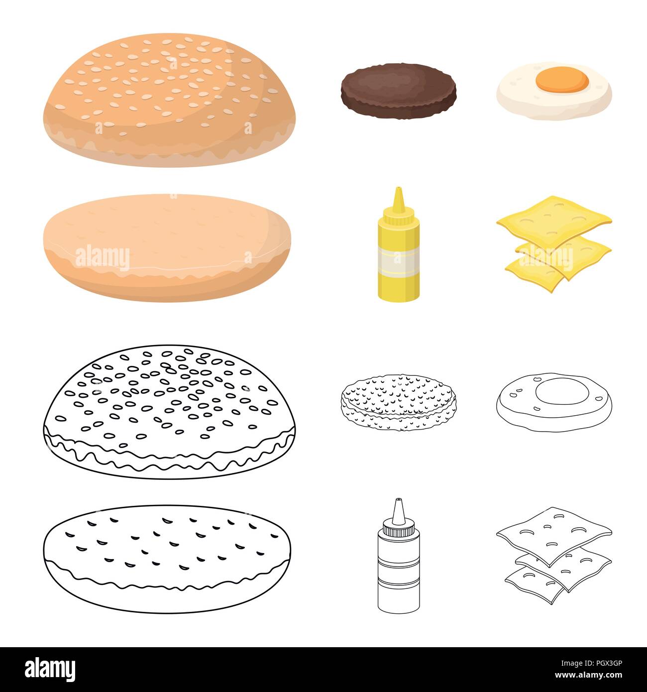 Burger and ingredients cartoon,outline icons in set collection for ...