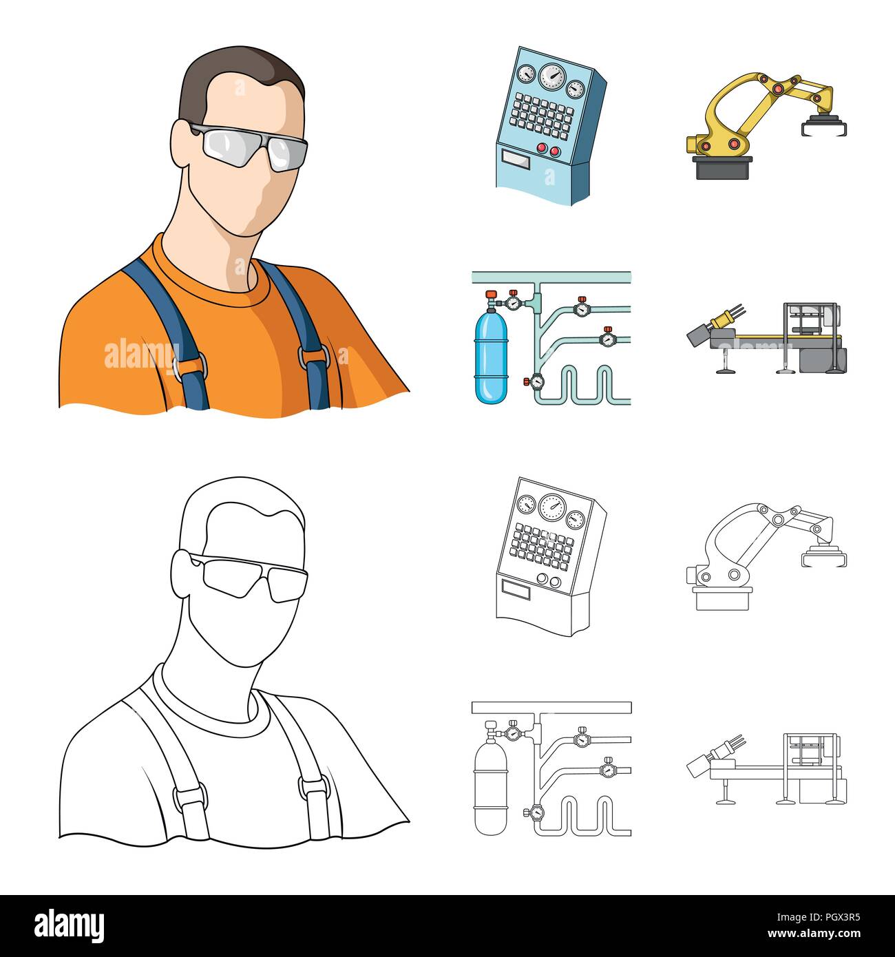Modern equipment and other icon in cartoon,outline style.Machine tools ...