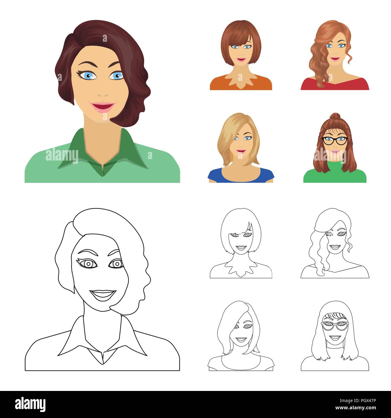 The appearance of a woman with a hairdo, the face of a girl. Face and ...