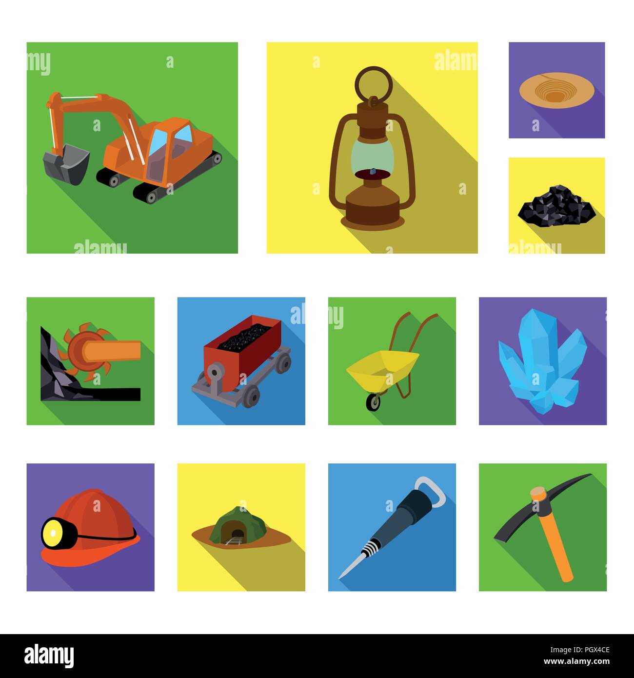 Mining industry flat icons in set collection for design. Equipment and ...