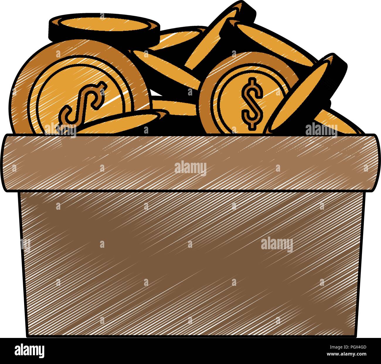 Coins inside box scribble Stock Vector Image & Art - Alamy