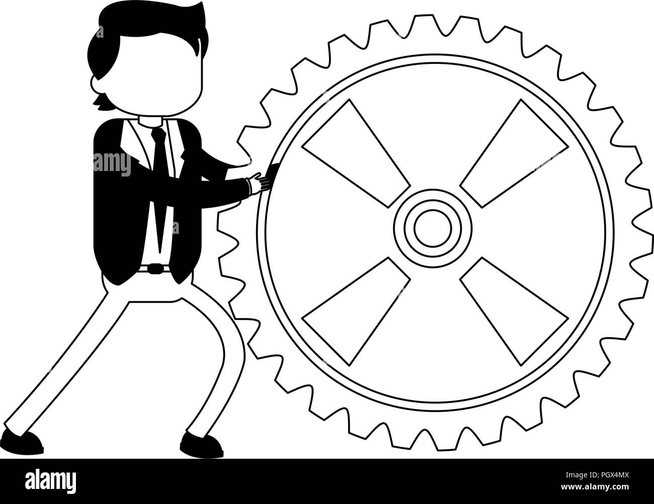 Businessman pushing gear in black and white Stock Vector Image & Art ...