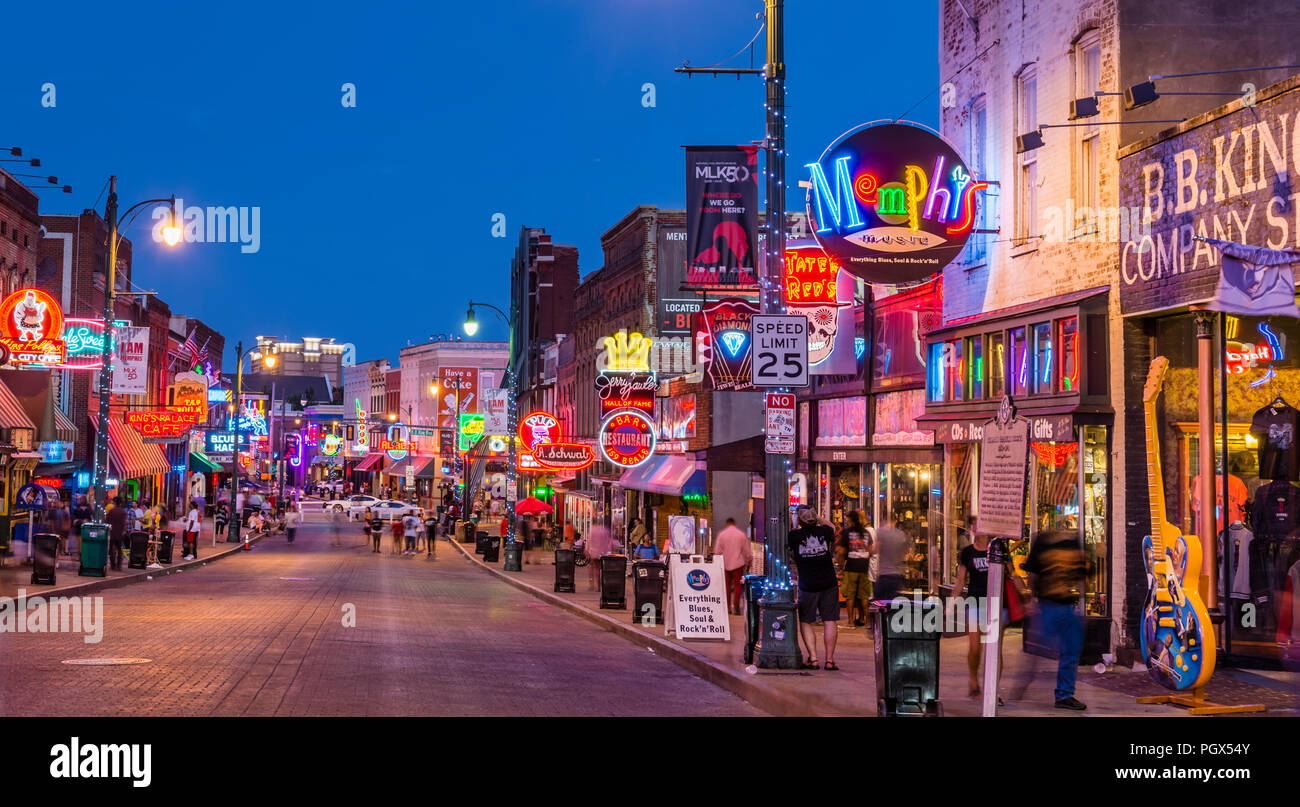 Memphis Beale Street, neon signs night in Memphis, Tennessee, USA Stock ...