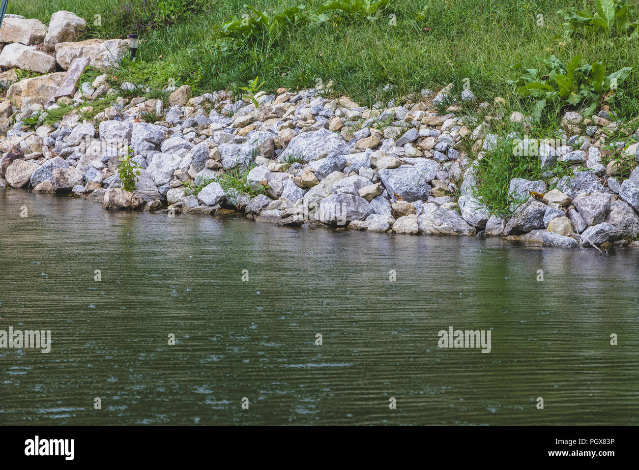 Docks, Rocks and Chairs Next to a Lake in Summer at Sunset Stock Photo ...