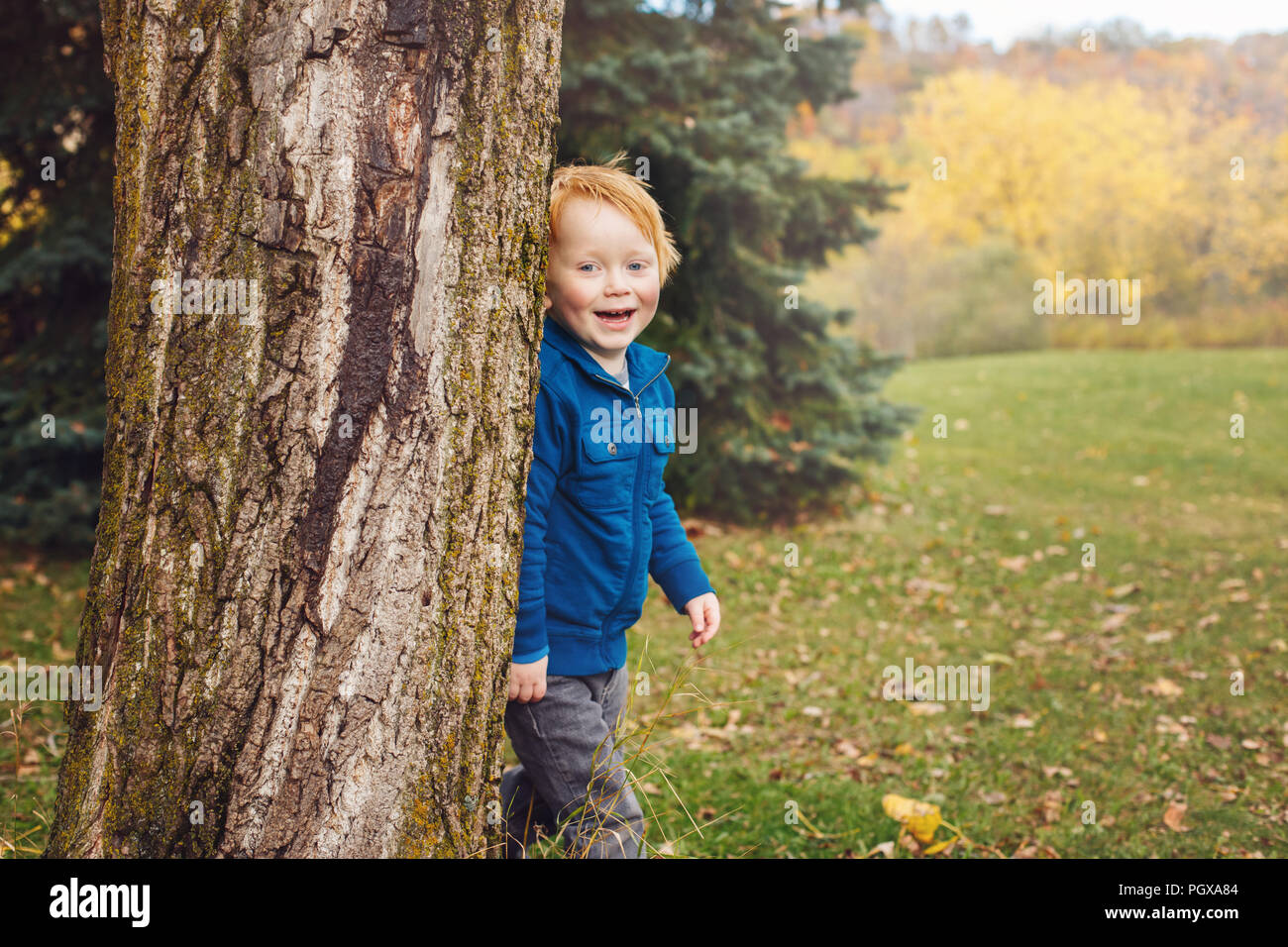 Portrait of cute adorable little red-haired smiling Caucasian boy child ...