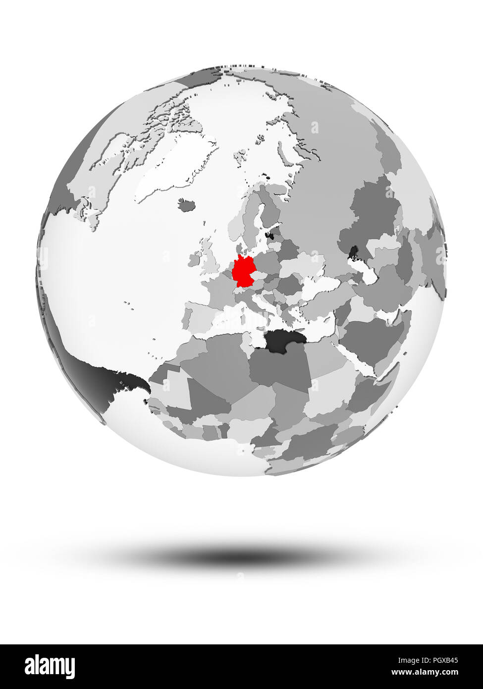 Germany on globe with translucent oceans isolated on white background ...