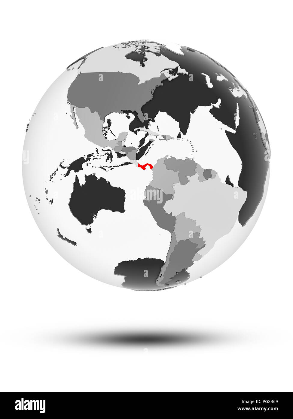 Panama on globe with translucent oceans isolated on white background ...