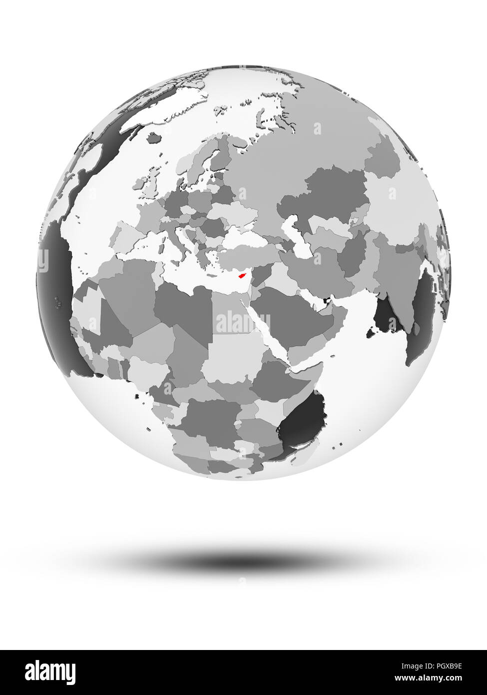 Cyprus on globe with translucent oceans isolated on white background ...