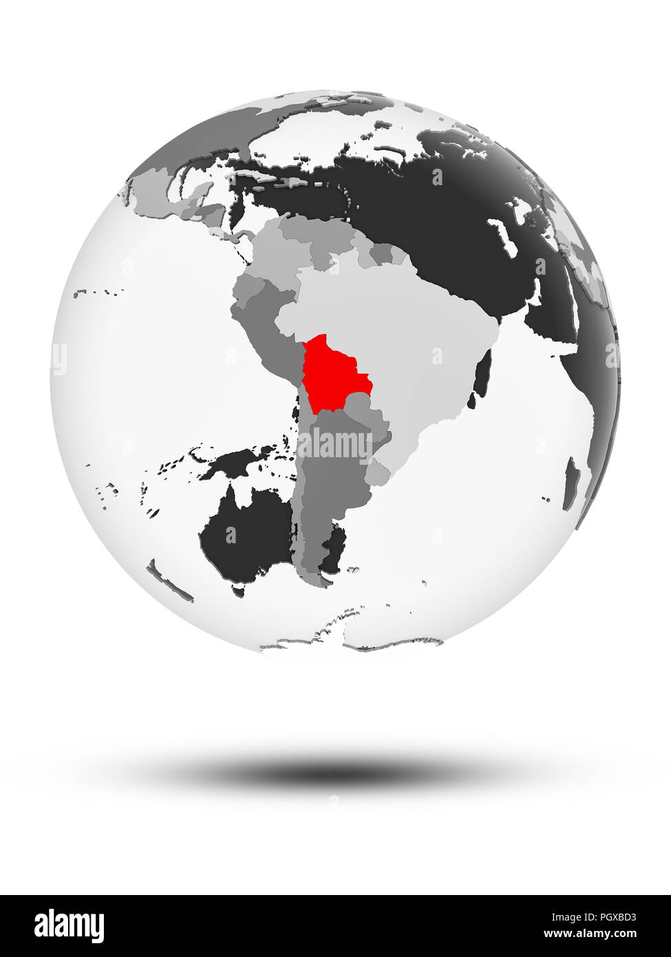 Bolivia on globe with translucent oceans isolated on white background ...