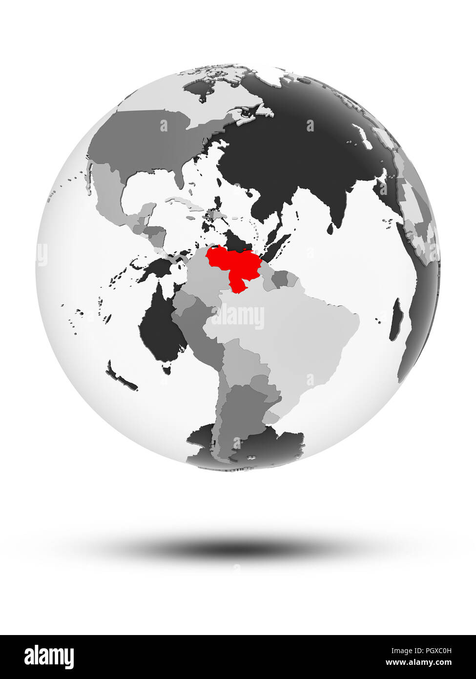 Venezuela on globe with translucent oceans isolated on white background ...