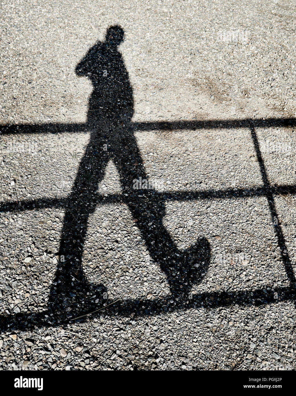 Shadow of a person balancing on a rail while walking on it reflected on ...