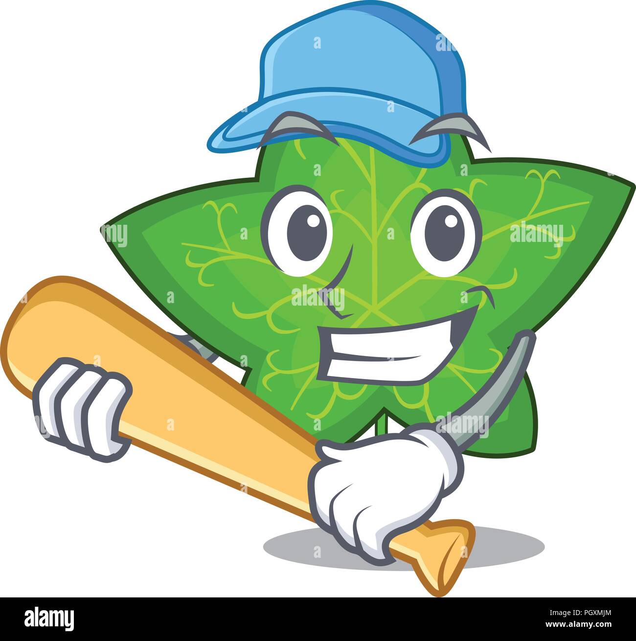 Playing baseball ivy leaf isolated on character cartoon vector ...