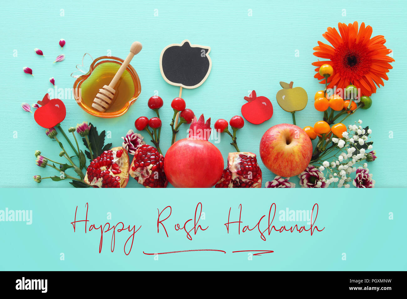 Rosh hashanah (jewish New Year holiday) concept. Traditional symbols ...