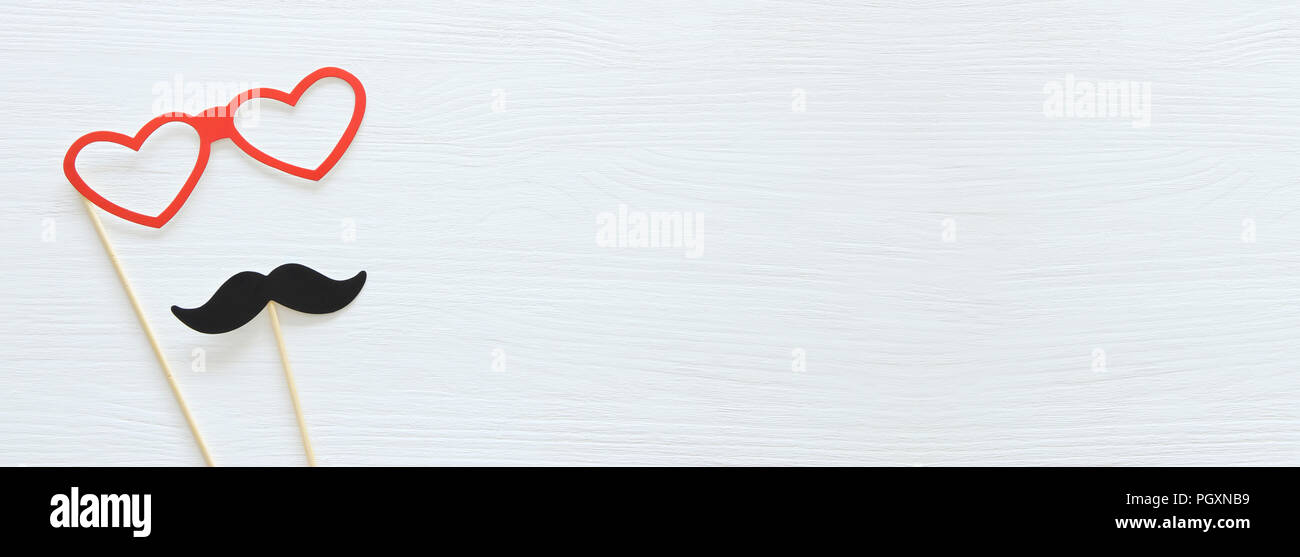 Top view image of funny photo booth props for party over white ...