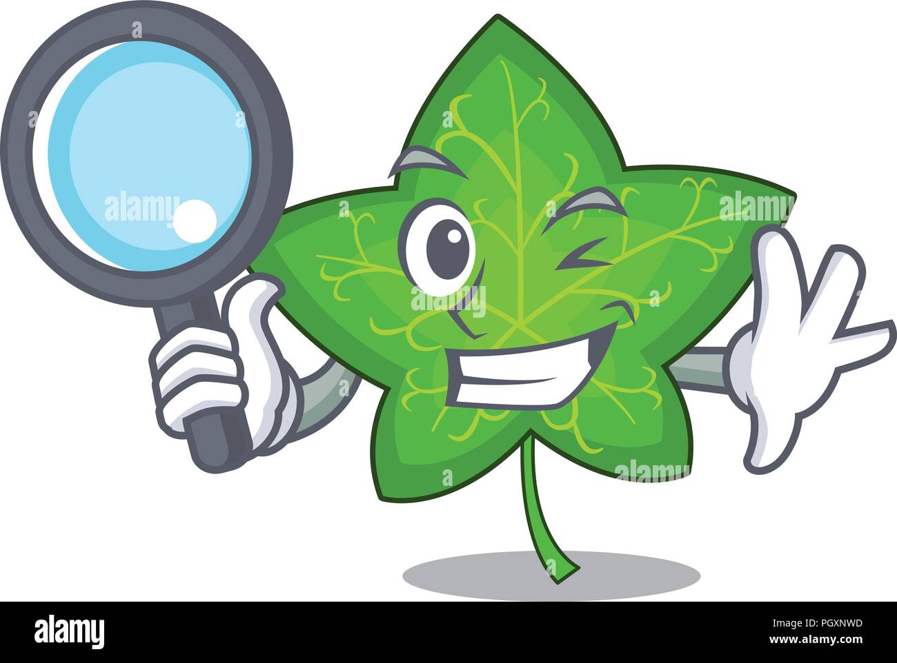 Detective green ivy leaf on character cartoon vector illustration Stock ...