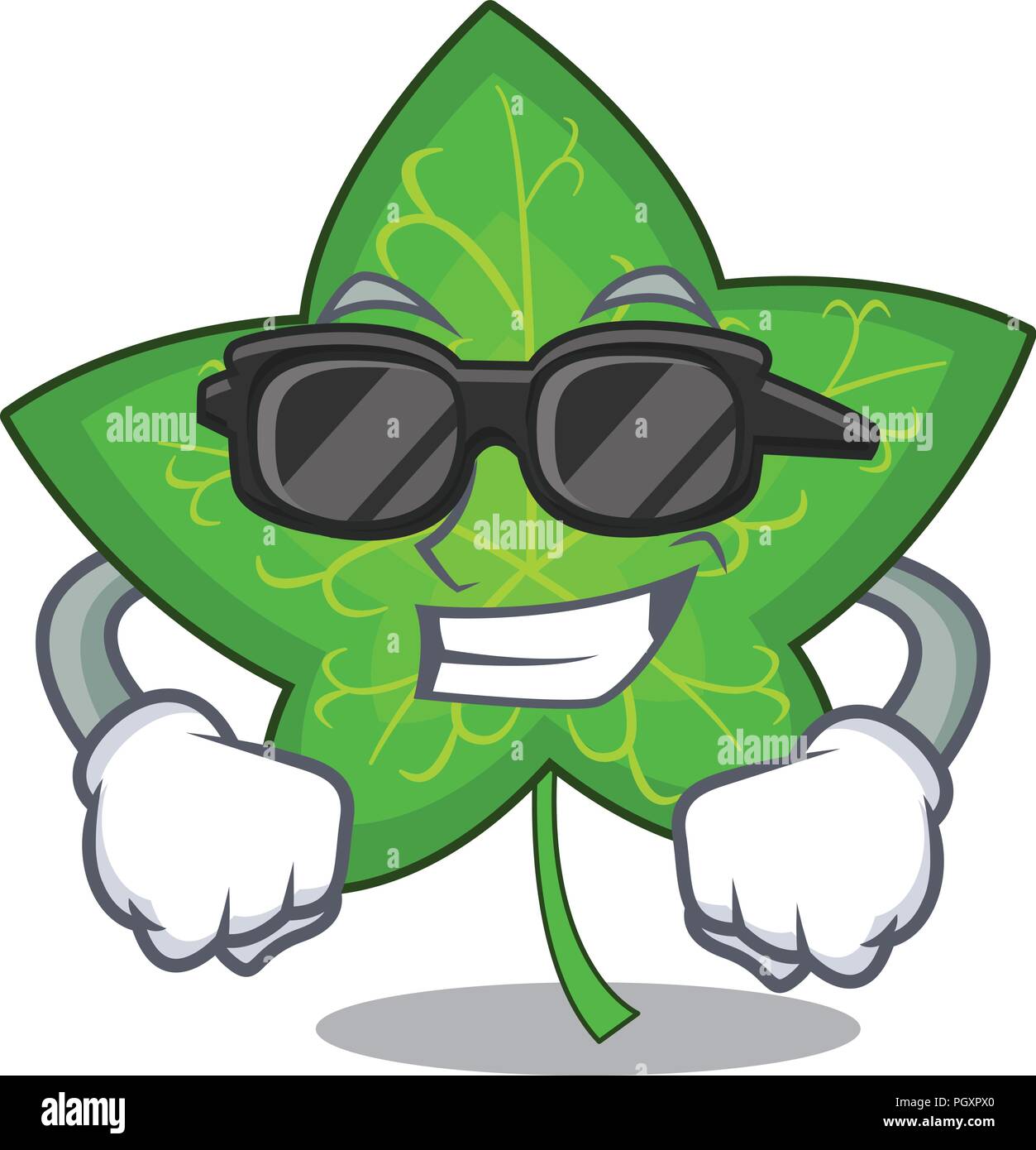 Super cool green ivy leaf on character cartoon vector illustration ...