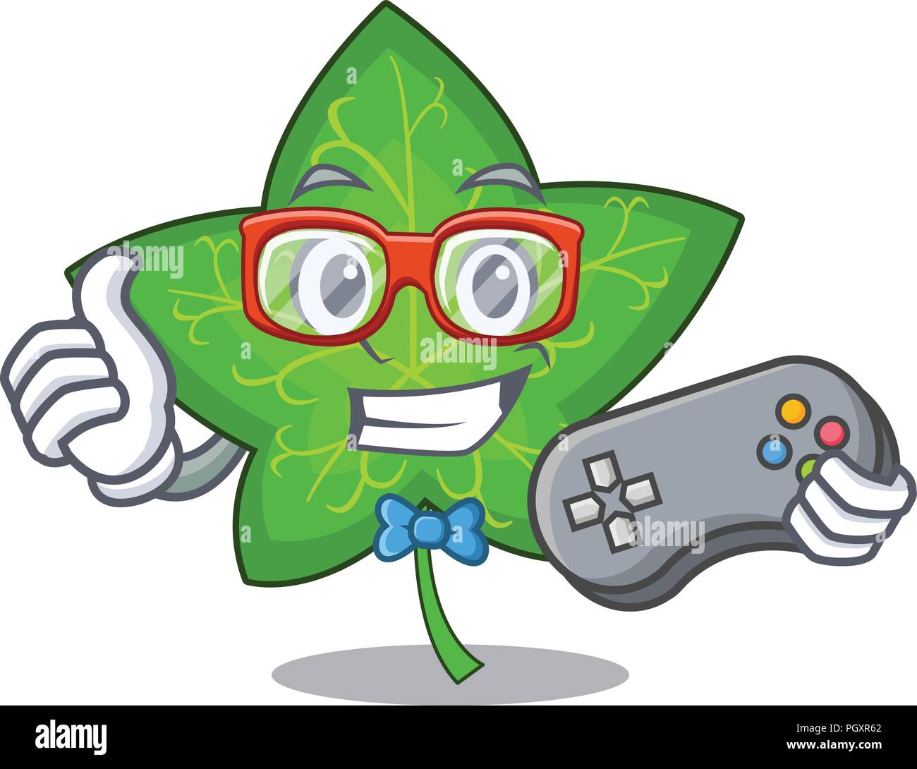 Gamer fresh green ivy leaf mascot cartoon vector illustration Stock ...