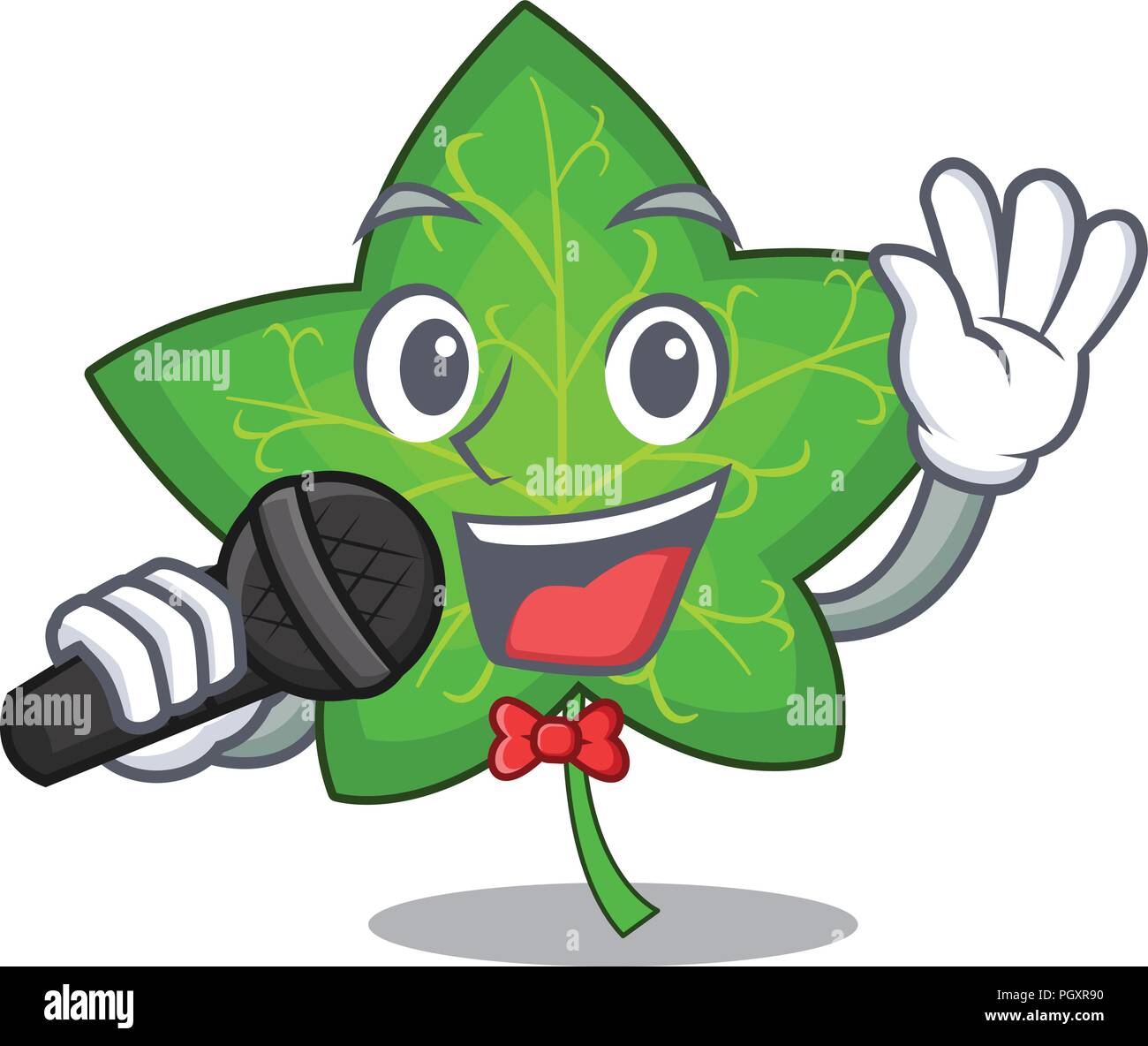 Singing fresh green ivy leaf mascot cartoon vector illustration Stock ...