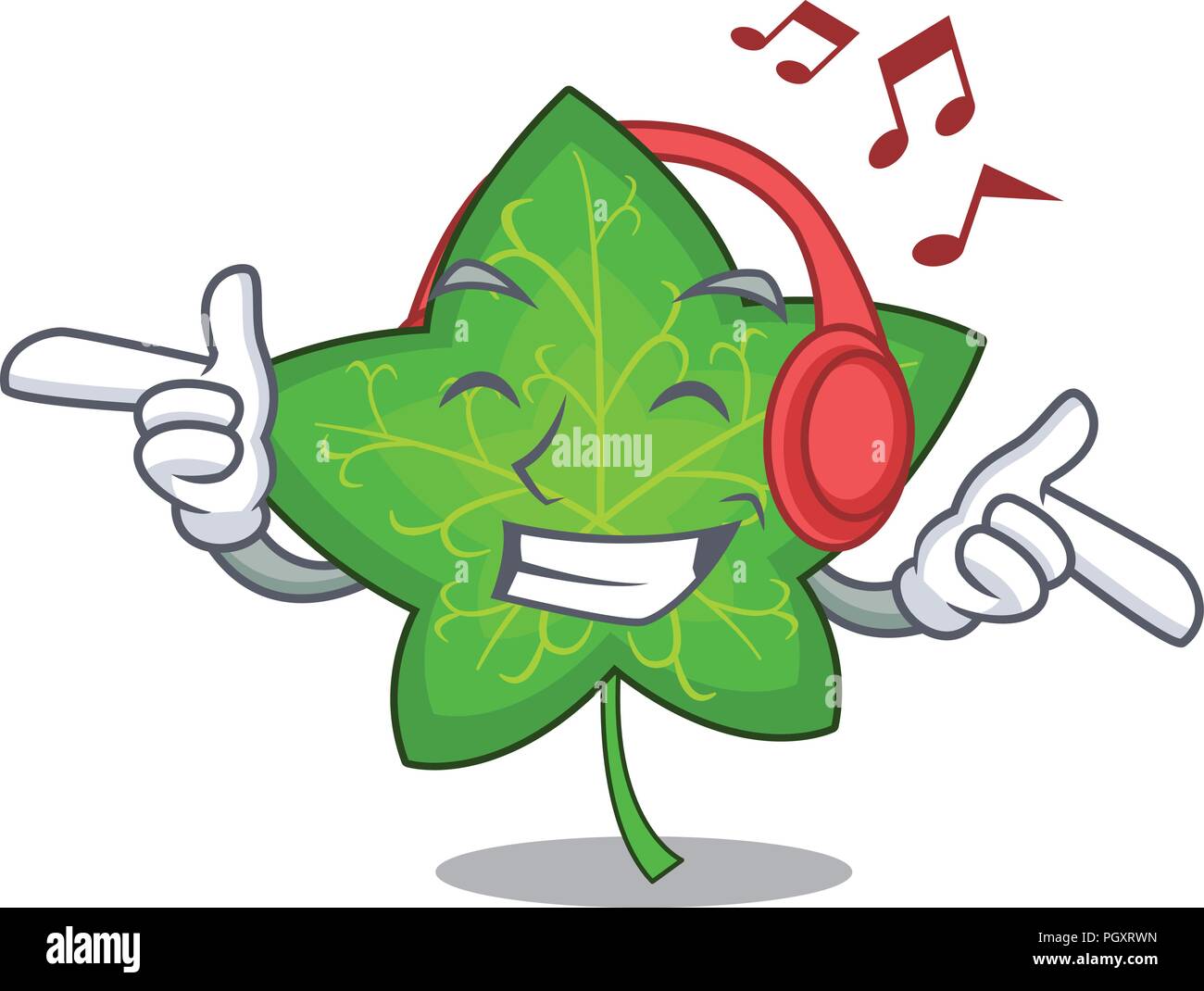 Listening music fresh green ivy leaf mascot cartoon vector illustration ...