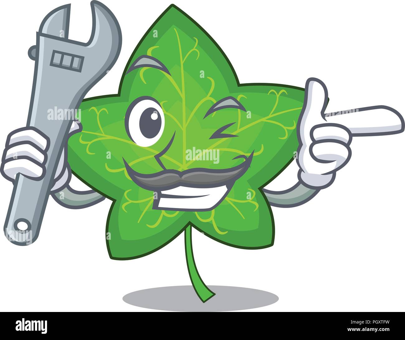 Mechanic mascot cartoon beautiful ivy leaf plant vector illustration ...