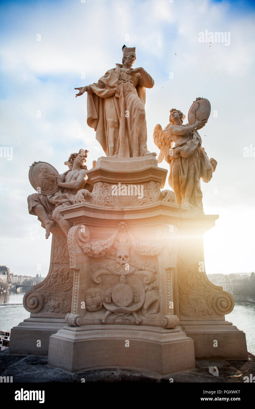 Charles Bridge Statue. Sunset Time Stock Photo - Alamy