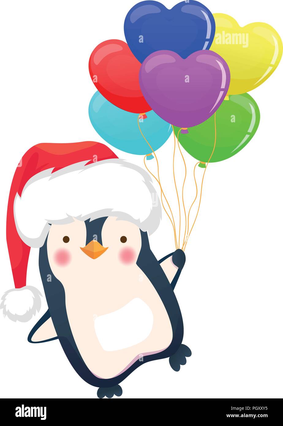 Penguin holding balloon. Cute animal vector illustration Stock Vector ...