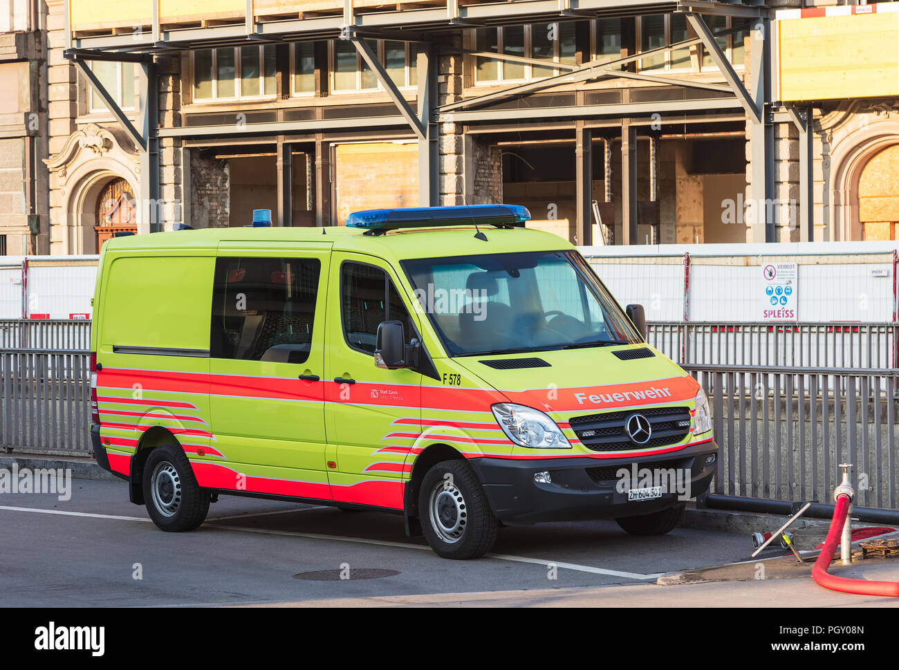 Zurich, Switzerland - August 26, 2018: a van of the Fire Department of ...