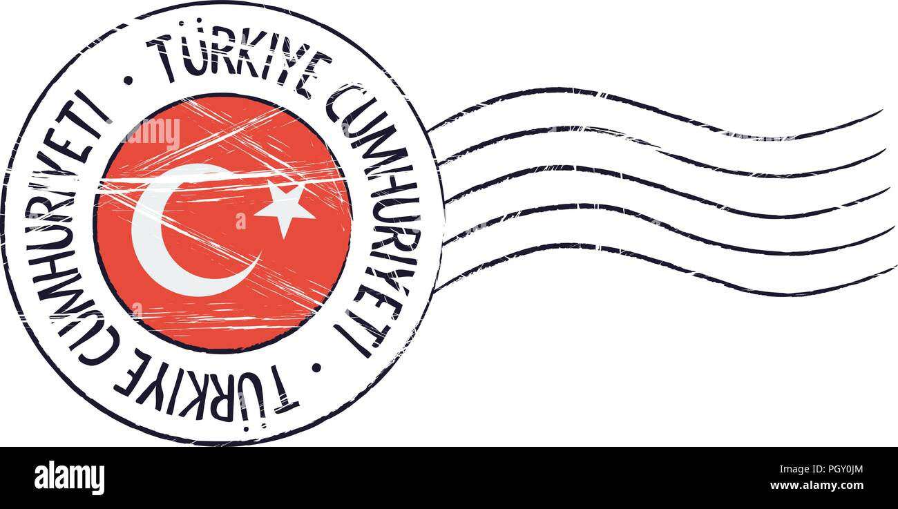 Turkey grunge postal stamp and flag on white background Stock Vector ...