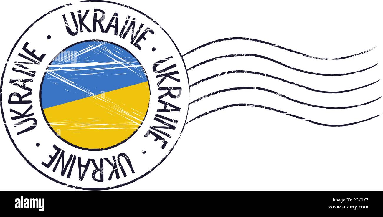 Ukraine grunge postal stamp and flag on white background Stock Vector ...