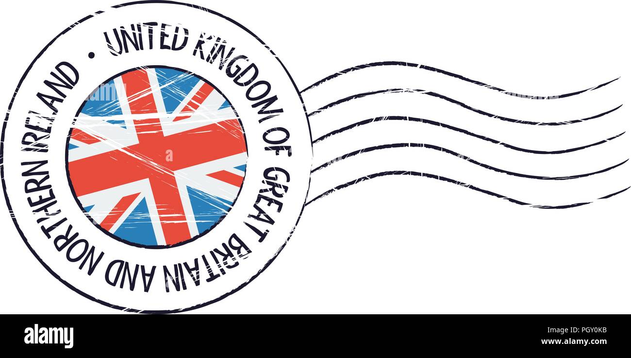 United Kingdom grunge postal stamp and flag on white background Stock ...