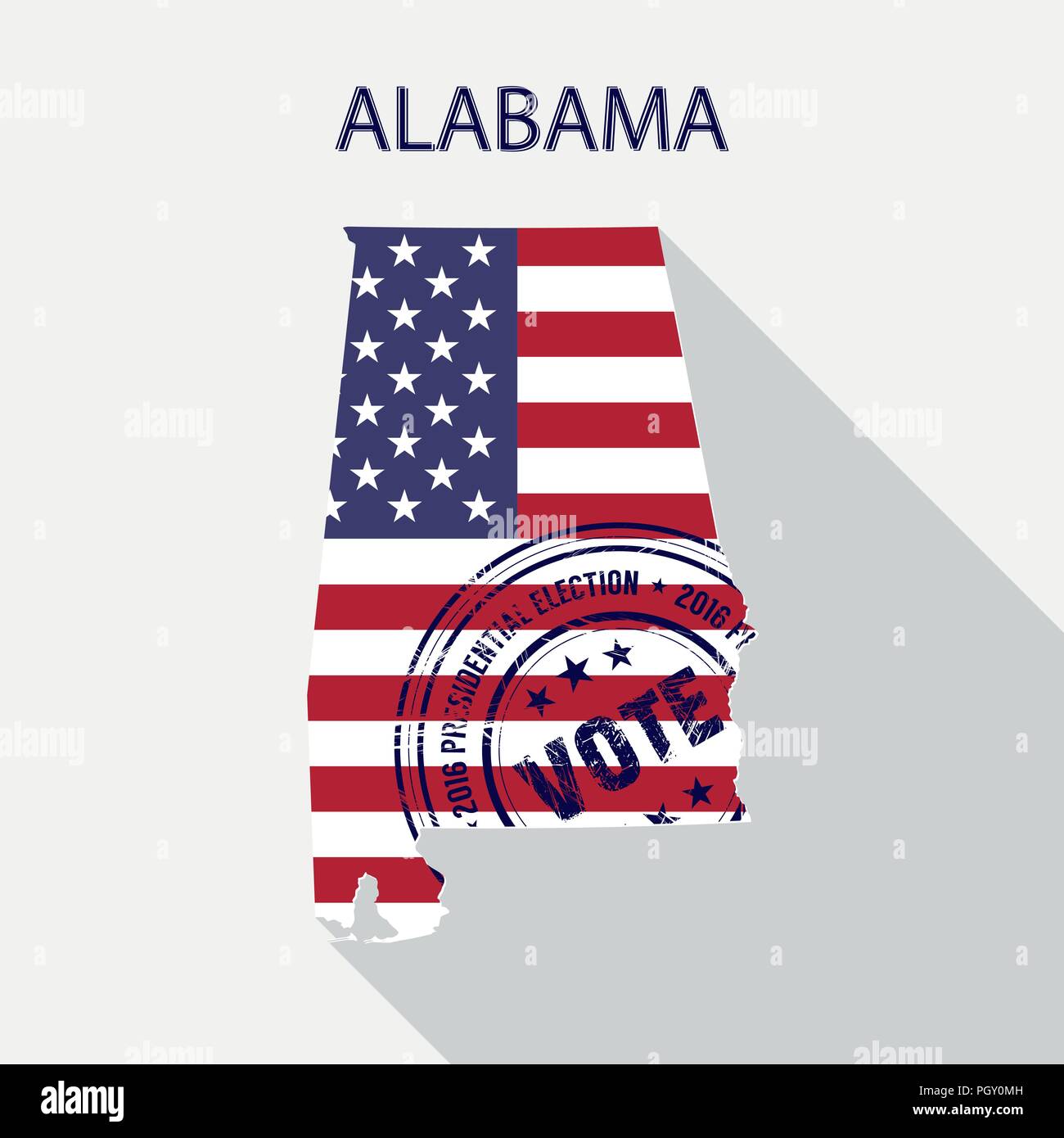 State of Alabama vector graphic map with flag and presidential day vote ...