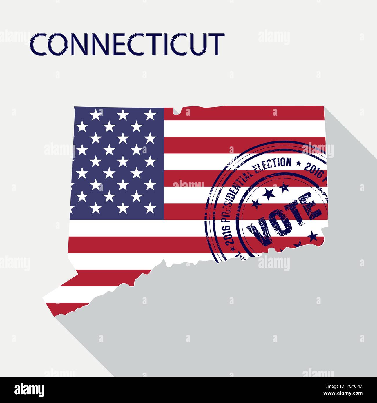 State of Connecticut vector graphic map with flag and presidential day ...