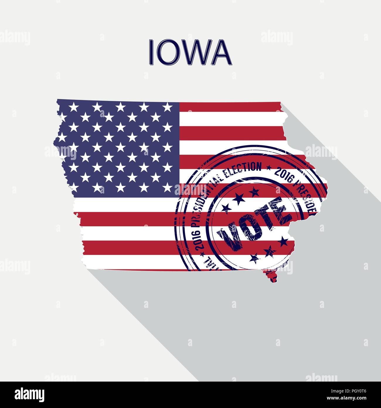State of Iowa vector graphic map with flag and presidential day vote ...