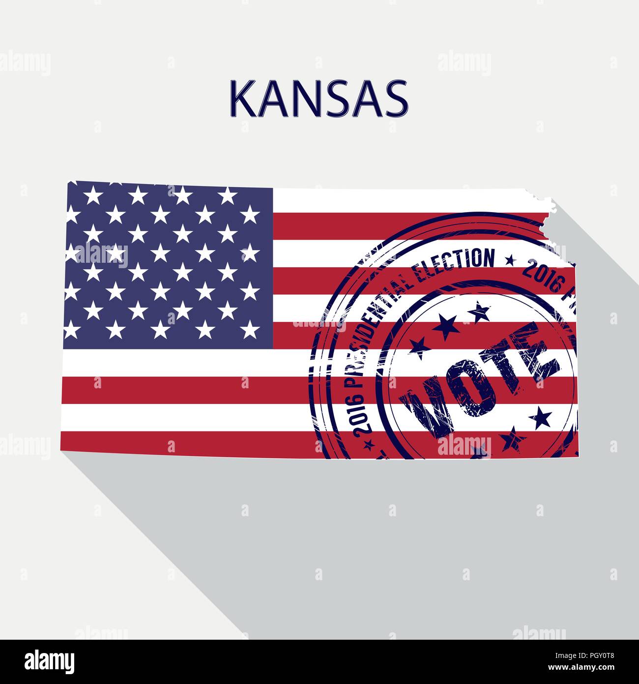 State of Kansas vector graphic map with flag and presidential day vote ...