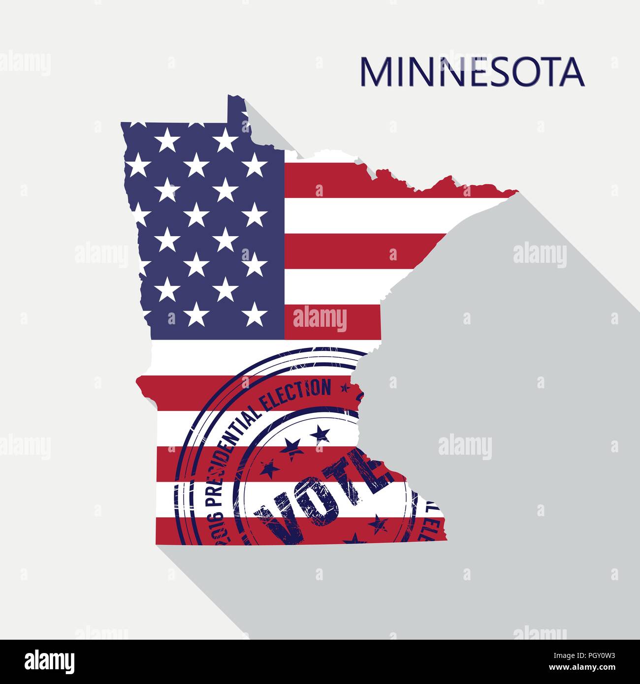 State of Minnesota vector graphic map with flag and presidential day ...